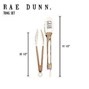 Rae Dunn Everyday Collection Stainless Steel, Beechwood - Silicone Tipped Kitchen Food BBQ and Cooking Tongs Set of Two, Non Stick Cookware, BPA Fee, Grill Tongs (White)