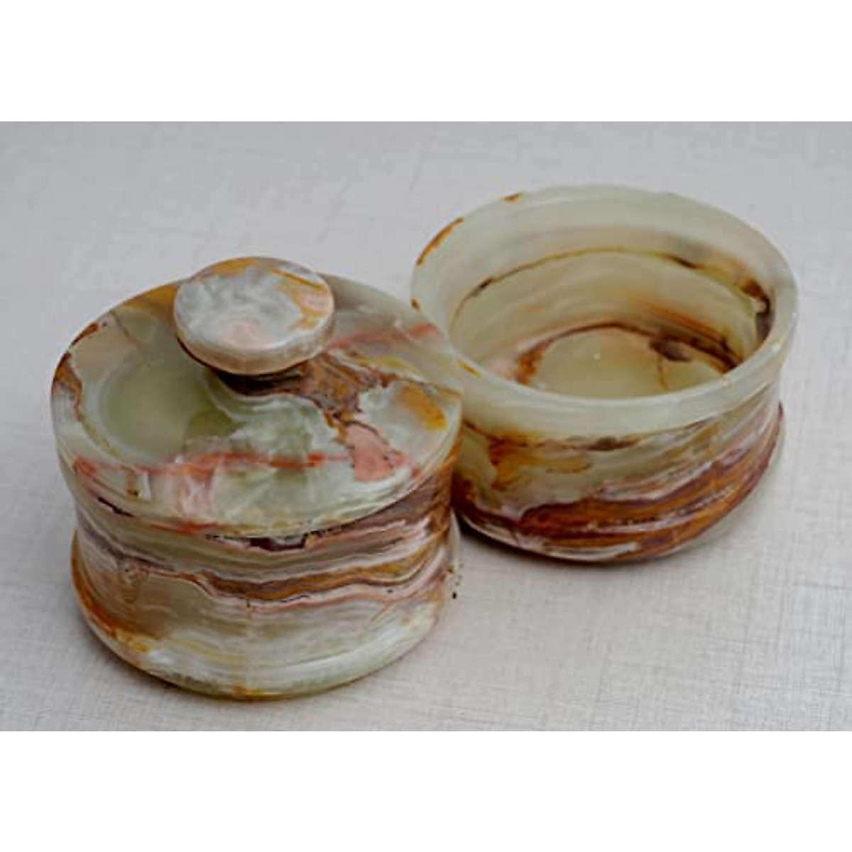 Radicaln Salt & Pepper Bowl – 5” Handmade Marble Green Onyx Dual Salt Cellar With Lid – 2” Each Brown Sugar Butter Keeper Spice Herbs Container Kitchen Accessories