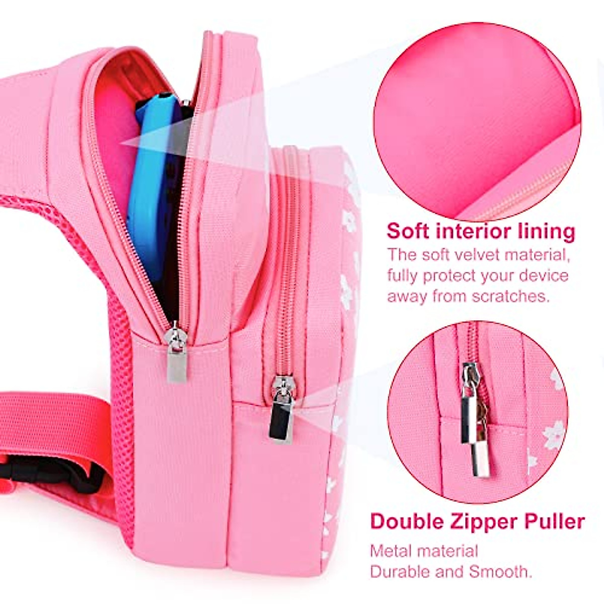 Owngen Cute Travel Bag for Nintendo Switch/ Lite / OLED, Portable Small Sling Crossbody Shoulder Carrying Storage Backpack for NS Consolo, Charging Dock, Joy-Cons, Accessories for Men, Women (Pink)