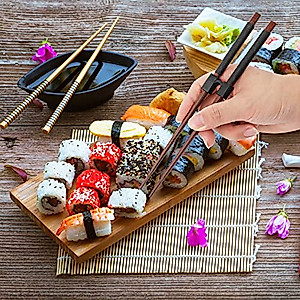 5 Pieces Reusable Chopstick Helper Training Chopsticks Hinges Connector Training Chopstick for Adults, Beginner, Trainers or Learner (Black)