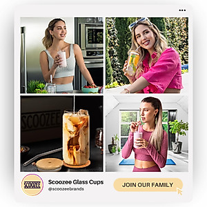 Scoozee Glass Cups with Lids and Straws (Set of 4, 16 oz) - Glass Tumbler with Straw and Lid, Can Shaped Drinking Glasses, Iced Coffee Cup, Beer Glasses - Aesthetic Cute Coffee Bar Gift