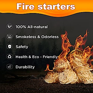Natural Fire Starters, BRTMOUN Wooden Roll for Grill, Fireplace, BBQ, Fire Pit, Coal, Steak Oven, Waterproof for Indoor/Outdoor Use - No Flame, No Smoke - 12 Minute Burn(32 Pieces)