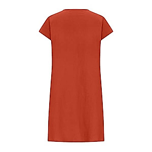 Linen Dress for Women Summer Plus Size Women's Summer Linen Dress Crewneck Short Sleeve Tshirt Dress Empire Waist Smocked Flow Boho Beach Sundress Petite Linen Dresses