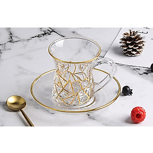 Handmade Gold Rimmed Line Three-dimensional Cups Light Luxury Clear Crystal Glass Small Tea Cups Coffee Water Drinks Afternoon Tea Handle Cups