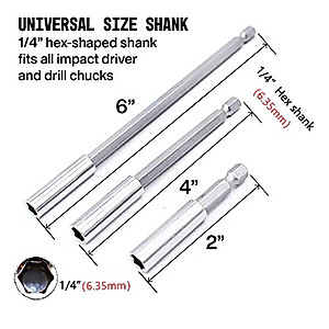 Katzco Magnetic Bit Holder Extensions - 3 Piece Set - 2, 4, and 6 Inch - for Drills, Socket Adapters, Automotive Maintenance, Shops, Mechanics, Household Use, DIY, Repair Work, and More