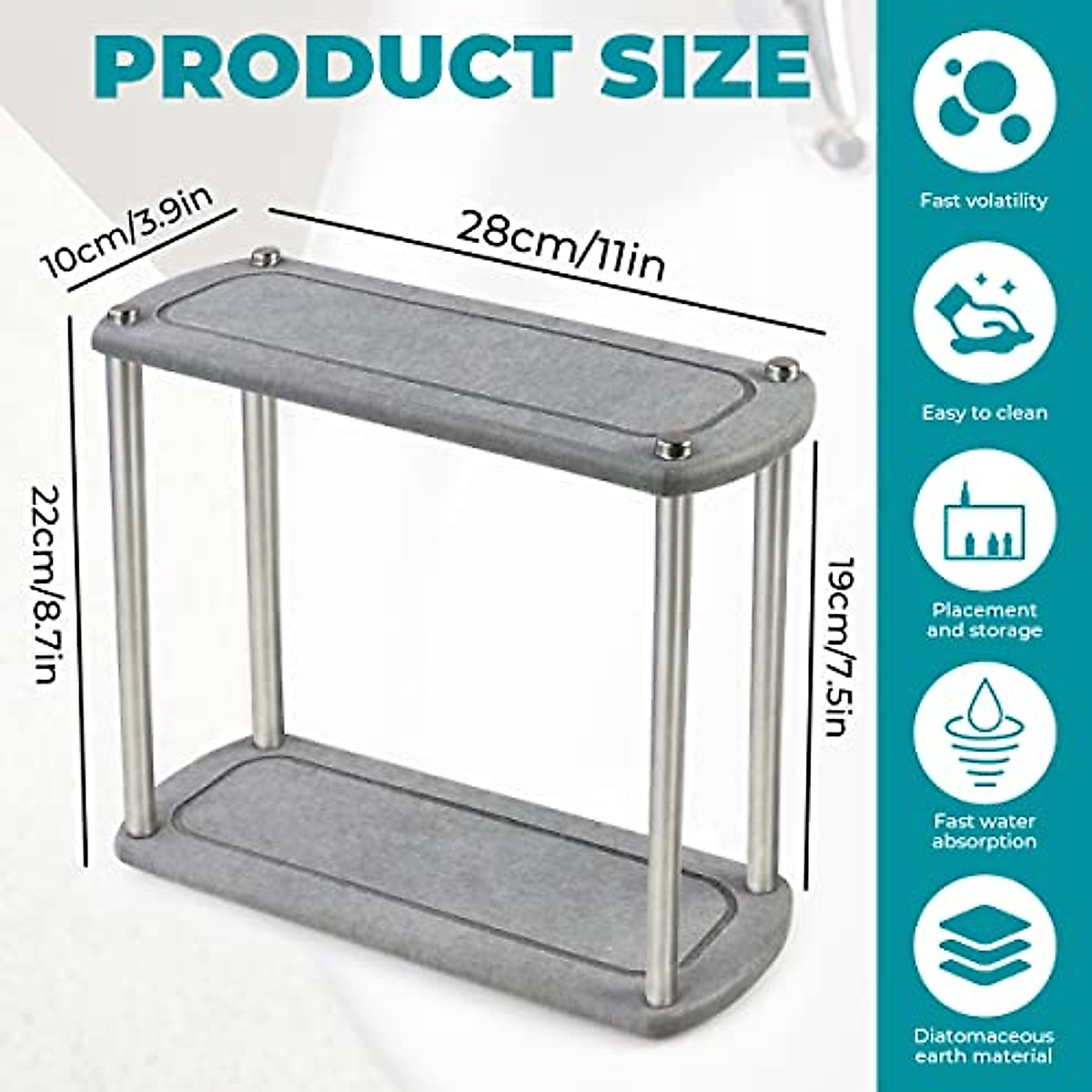 Sekonow 2 Tier Sink Caddy, Bathroom Instant Dry Sink Organizer, Diatomaceous Earth Fast Drying Stone Sink Tray, Kitchen Sink Organizer Soap Sponge Holder