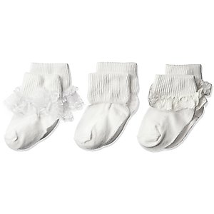 Jefferies Socks baby girls Eyelet Lace/Turn Cuff/Fancy Lace 3 Pack Socks, White, 3-12 Months US