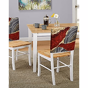 LOVE HOME DAY Abstract Chair Back Cover for Dining Room Set of 6 Burgundy Red Golden Gray Marble Kitchen Chair Protecter Slipcovers for Holiday Party,Weeding,Banquet,Events Modern Fluid
