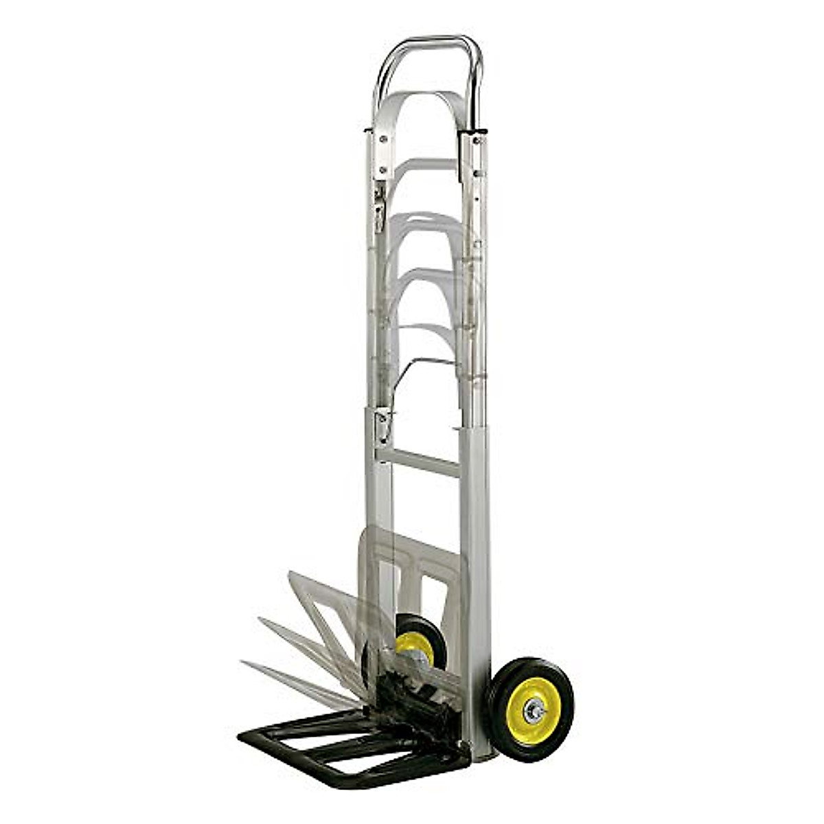 Safco Products Hide-Away Fold Up Collapsible Utility Hand Truck, 250 lb Capacity, Aluminum Frame, Steel Toe Plate, 2 6" Smooth Rolling Rubber Wheels