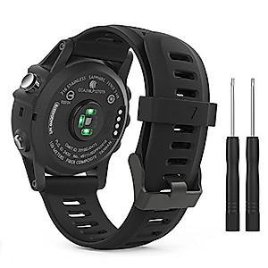 MoKo Band Compatible with Garmin Fenix 3/Fenix 5X, Soft Silicone Replacement Watch Band fit Garmin Fenix 3/Fenix 3 HR/Fenix 5X/5X Plus/D2 Delta PX/Descent Mk1 Smart Watch - Black