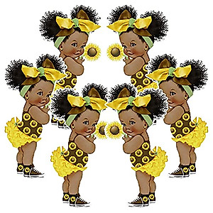 Sunflower African American Girl Cutouts Party Decoration Single Sided Baby Shower Birthday (10 inches Tall)