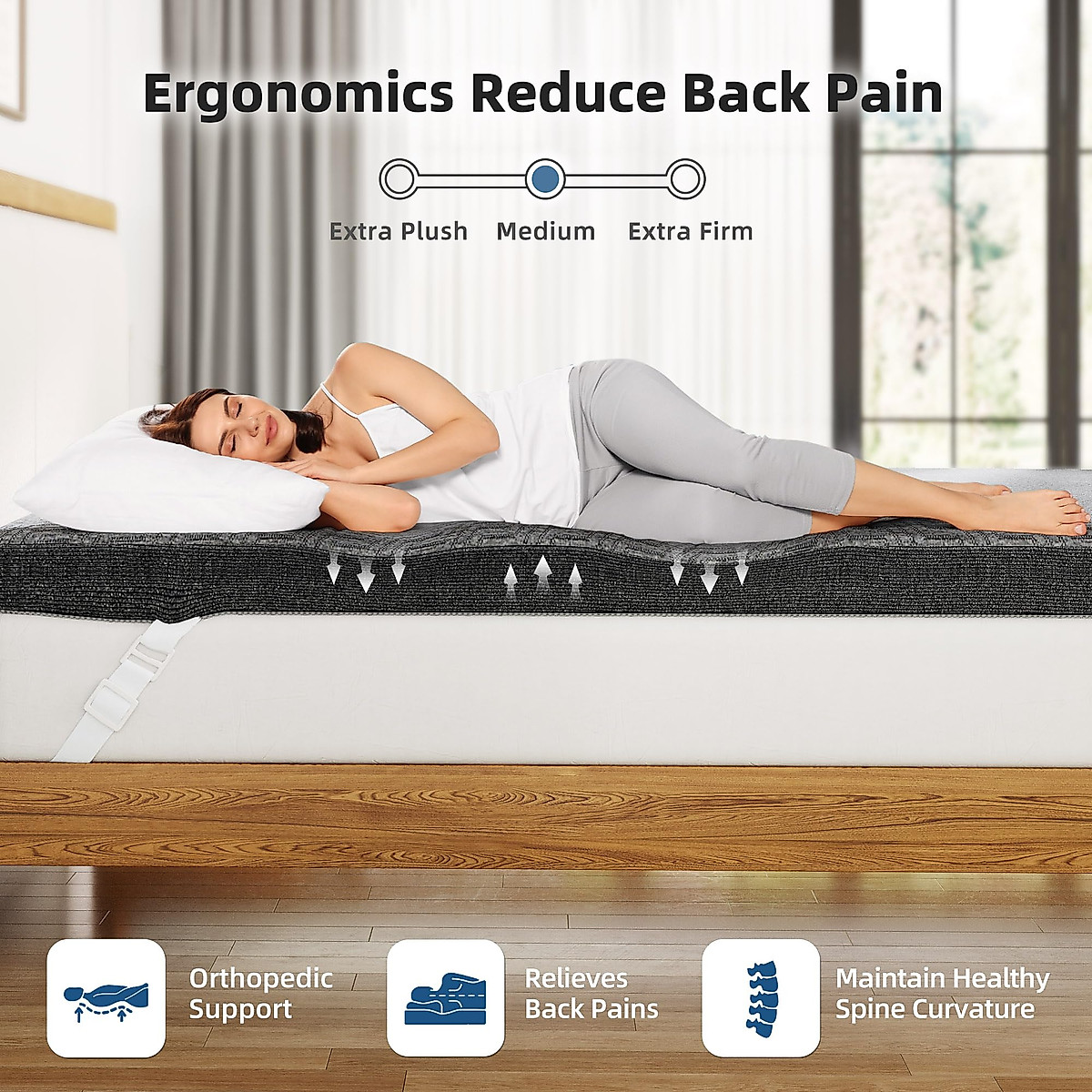 DWVO 4 Inch Memory Foam Mattress Topper Queen- Cooling Gel Memory Foam with Removable & Washable Cover - Mattress Pads for Pressure Relief Back Pain/Sofa/RV/Camper-CertiPur Certified