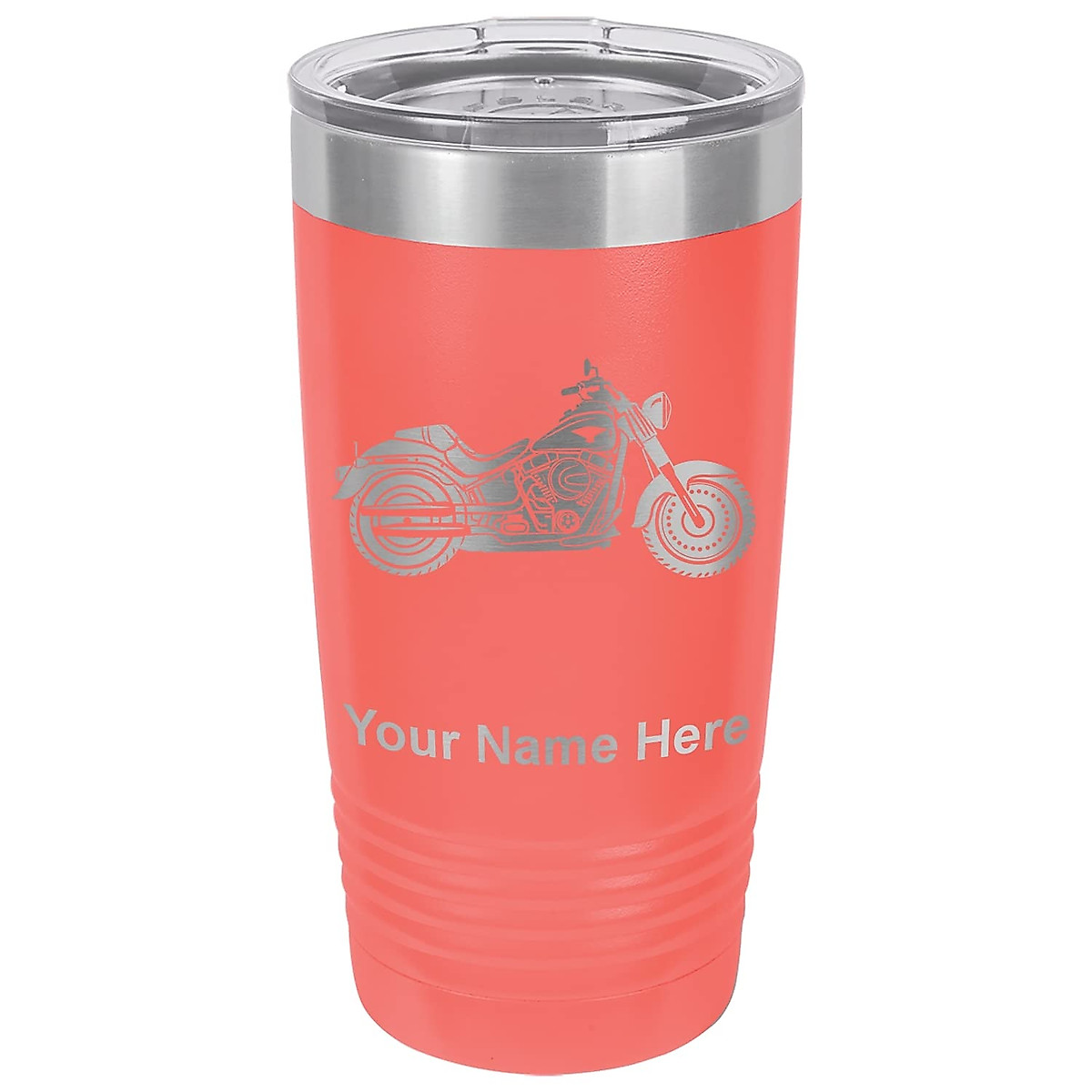 LaserGram 20oz Vacuum Insulated Tumbler Mug, Motorcycle, Personalized Engraving Included (Coral)