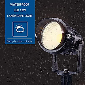 SUNVIE Outdoor Landscape LED Lighting 12W Waterproof Garden Lights COB Led Spotlights with Spiked Stand for Lawn Decorative Lamp US 3- Plug 3000K Warm White (2 Packs)