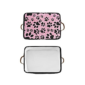 Dog Paw Pink Glitter Print Personalized Storage Bins Basket Cubic Organizer with Durable Handle for Shelves Wardrobe Nursery Toy 1 Pack