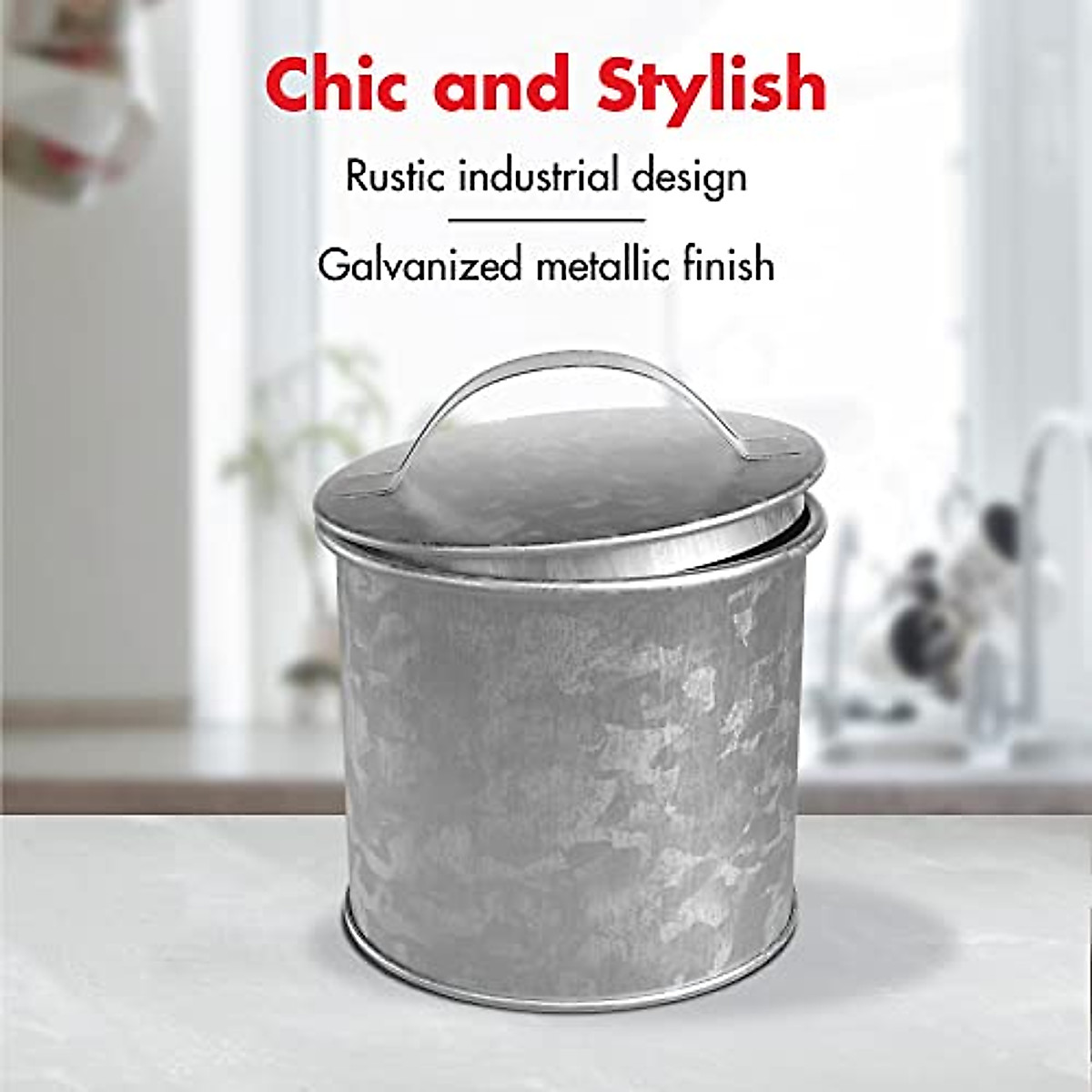 Amici Home Newport Galvanized Metal Canister | Dry Food Storage Container | Airtight Lid | 30 Ounce Capacity | Farmhouse Décor | Rustic Metal Canister for Kitchen Countertop (Silver)