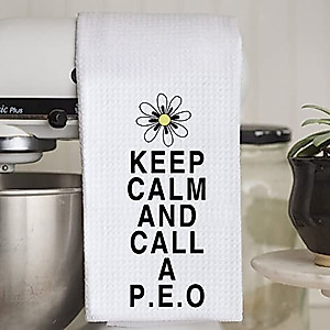 WCGXKO Sisterhood Tea Towel Keep Calm and Call a P.E.O. Printed Funny Kitchen Towel Dish Towel (Call A P.E.O)