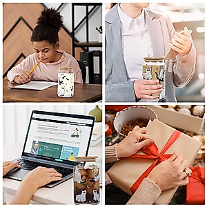 Joyseller Halloween Iced Coffee Can Glass, 16oz Halloween Cute Ghost Cat Glass Cup with Lid and Straw, Halloween Tumbler Beer Can Glass, Halloween Gifts, Halloween Decorations