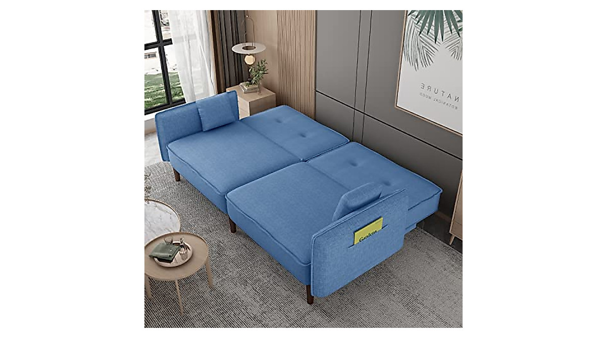 Compact EMKK Loveseat Futon Bed with 2 Pillows