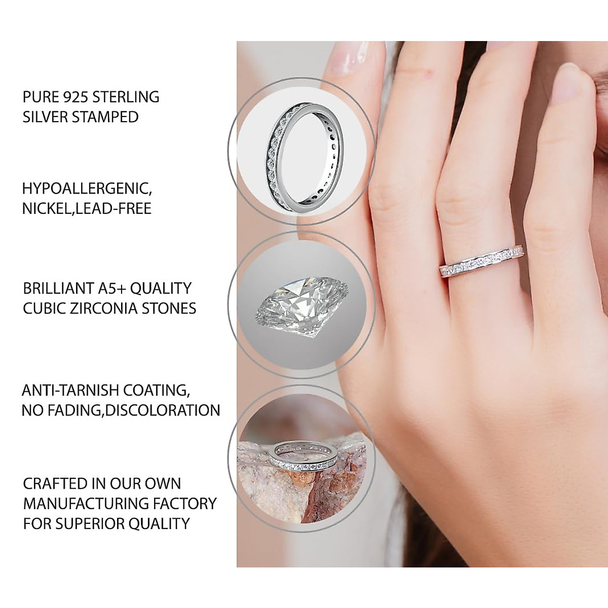 Hoops & Loops 2mm 925 Sterling Silver Wedding Band Round Cubic Zirconia Channel Set Full Eternity Stackable Engagement Anniversary Ring for Women Size 7