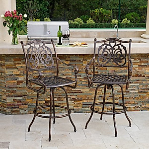 Christopher Knight Home Sebastian Cast Aluminum Barstools with Cushions, 2-Pcs Set, Copper