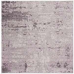 SAFAVIEH Adirondack Collection Area Rug - 8' Square, Light Grey & Purple, Modern Abstract Design, Non-Shedding & Easy Care, Ideal for High Traffic Areas in Living Room, Bedroom (ADR130M)