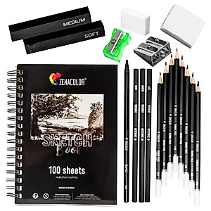 Zenacolor - Drawing Set, Sketch Kit for Beginners or Professional - Sketching kit with Sketchbook, 8 Drawing Pencils, 3 Charcoal Pencils, 1 Graphite Pencil, 2 Charcoal Sticks