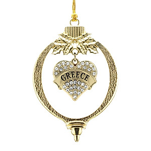 Inspired Silver - Greece Charm Ornament - Gold Pave Heart Charm Holiday Ornaments with Cubic Zirconia Jewelry