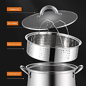 10 Quart Large Stock Pot with Steamer and Glass Lid, Stainless Steel Mirror Polished Stockpot Soup Pot for Cooking, Silver, Dishwasher Safe