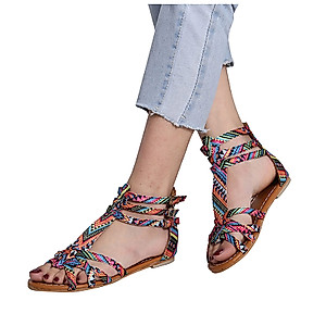 Nyybw Strappy Sandals for Women Flats, Women's Shoe Gladiator Strappy Multi Color Sandals Summer Vacation Shoes