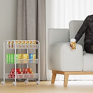 JANE EYRE 3-Tier Rolling Utility Storage Rack Cart on Wheels, Trolley Craft cart, Multi-Purpose Organizer Shelf, White