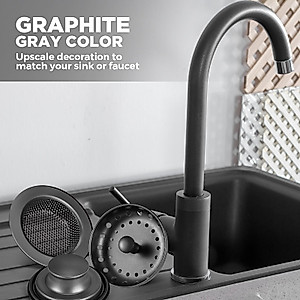 Mudder 3 Pcs Kitchen Sink Drain Strainer and Stopper Stainless Steel Garbage Disposal Plug with Handle Universal Anti-Clogging Kitchen Sink Filter Sieve Basket Strainer(Graphite Gray)