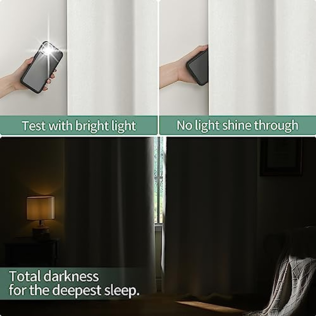 QUEMAS Linen Blackout Curtains for Bedroom 63 Inches Length 2 Panels, 100% Black-Out Curtains for Living Room Darkening, Thermal Insulated Soundproof Grommet Window Drapes (52 x 63 Inch, Ivory White)