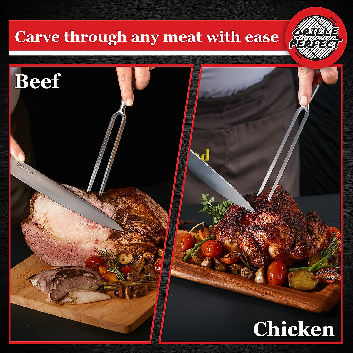 Meat Carving Knife Set with Fork - Meat Carving Knife - Knife Carving for Meat - Carving Fork Set - Turkey Carving Set Kitchen - Carving Knife for Ham - Meat Carving Tools Sets