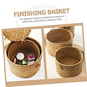 GARVALON Round Wicker Basket with Lid, 150 oz, Snacks, Cosmetics, Desktop Storage