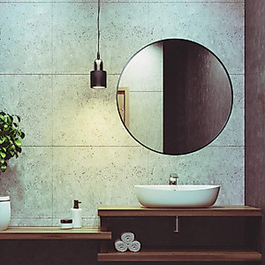 IPOUF 24”Round Mirror, Black Large Circle Metal Frame Wall Mirror for Bathroom, Entryway, Living Room,Vanity