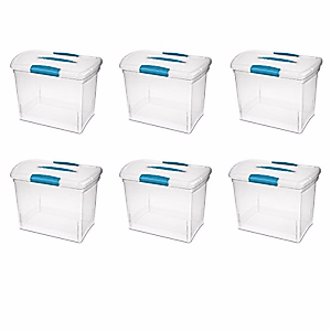 Sterilite 18768606 Large Nesting ShowOffs, Clear with Blue Aquarium Handle and Latches, 6-Pack