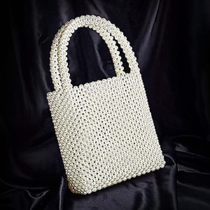 Grandxii Pearl Clutch Purse White Summer Handbag Tote Bag Evening Party Bag With Pearls For Women