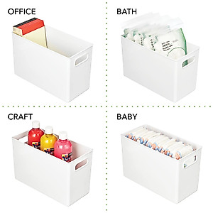 mDesign Plastic Storage Organizer Bin for Household Organization in Cabinets, Closets, or inside any Cubby Storage Organizer, Holds Craft Supplies, Linens, or Toys, Ligne Collection, 8 Pack, White