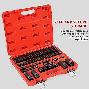 Meiwaltee 1/2" Drive Deep Impact Socket Set, 20PCS Metric10-24mm socket Assortment include 3'' 5'' 10'' Extension Bar,Cr-MO steel with black phosphate coating