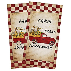Chees D Zone Kitchen Towels Cotton Dish Towel,Farm Red Truck Cow Sunflower Old Newspaper Soft Dishcloth Absorbent Tea Towel,Retro Plaid Reusable Washable Hand Towels 2 Pack