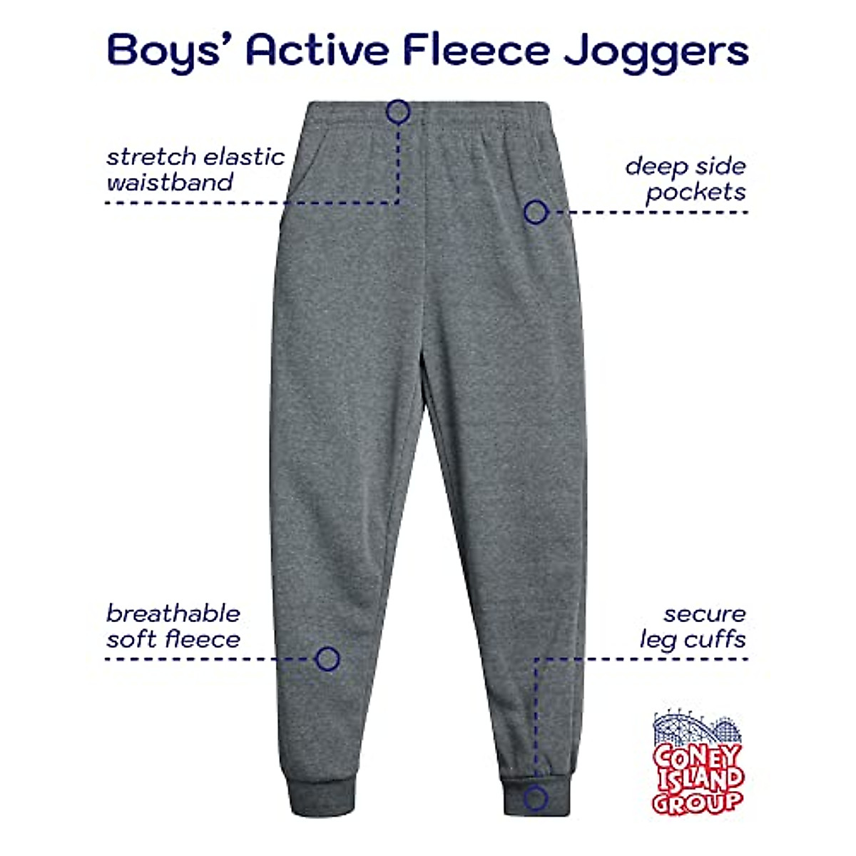 Coney Island Boy’ Sweatpants – 4 Pack Active Fleece Jogger Pants (Size: 4-16), Size 8, Black/Charcoal/Heather Grey/Navy