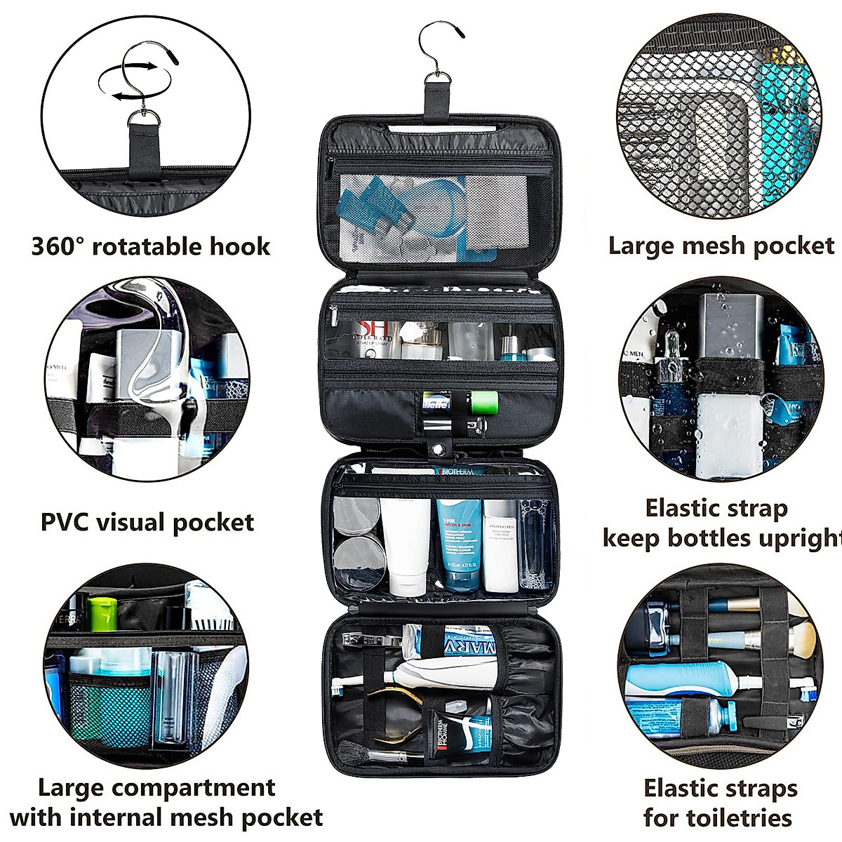 Toiletry Bag for Men, Hanging Travel Bag for Toiletries, Shaving Bag for Men Travel, Toiletry Bags for Traveling, Large Travel Size Toiletry Organizer (Upgraded) , Travel Case Kit Accessories