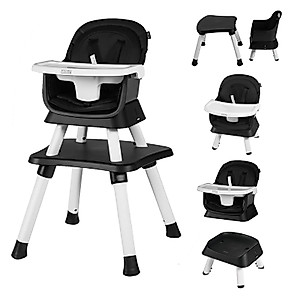 Kinder King 8 in 1 Baby High Chair, Coverts to Dining Booster Seat/Kids Table & Chair Set/Toddler Building Block Table/Kids Stool, Removable Tray & Double Seat Cover, Easy to Wipe, Grey
