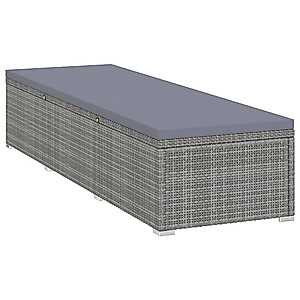 loibinfen Outdoor PE Wicker Sun Lounger with Cushion, Poly Rattan Lounge Chair, Rattan Chaise Lounger with Adjustable Backrest,Outdoor Patio Wicker Pool Chaise Lounge Chair, Poly Rattan Gray