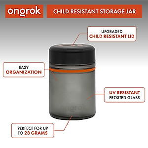 ONGROK Glass Storage Jar, 500ml, 2 Pack, Color-Coded Airtight Glass Containers, UV Herb/Spice Jar to with Child Resistant Lid, Perfect Size Jar to Store in a Drawer or Cupboard