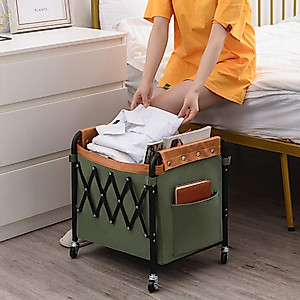 Whitsunday Home Clothes Laundry Storage Organizer Foldable Cart Basket with Rolling Wheels (Standard Size, Green)
