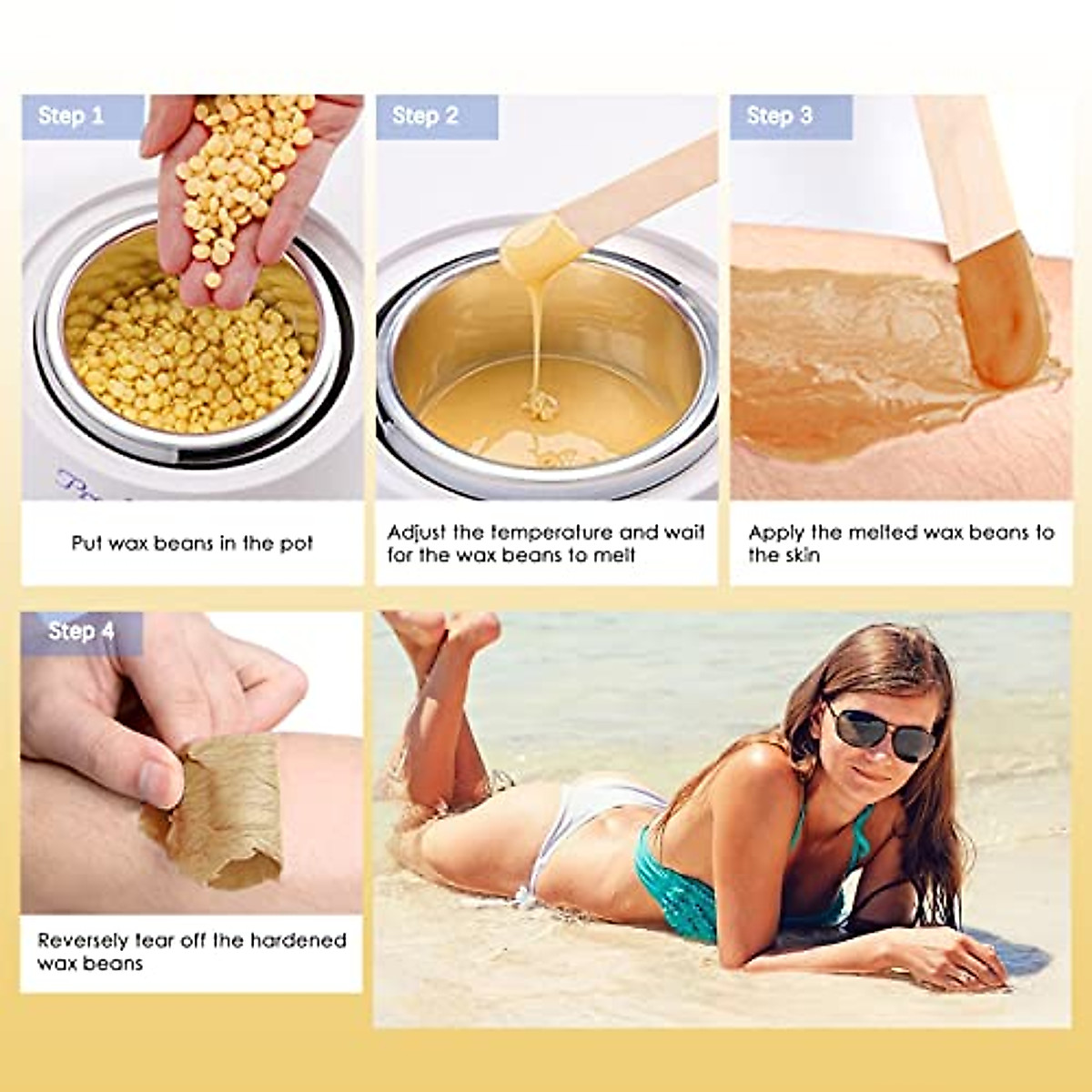 Wax Warmer Kit - Wax Warmer Hair Removal with 3 Hard Wax Beans, Wax Pots Professional for All Hair Types Eyebrow-Facial-Bikini, Painless At Home Wax Machine for Hair Removal with 10 Wax Sticks