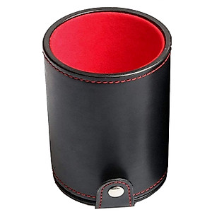 Set of Dice Cup with Storage Compartment Black PU Leather Red Felt Lined + (5) 16mm Poker Dice (Gift Boxed) (Poker (Rounded Corners, Clubs Ace) - White)