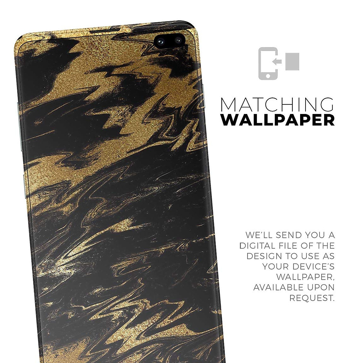DesignSkinz Black & Gold Marble Swirl V5 Protective Vinyl Decal Wrap Skin Cover Compatible with The Samsung Galaxy S20 (Screen Trim & Back Glass Skin)